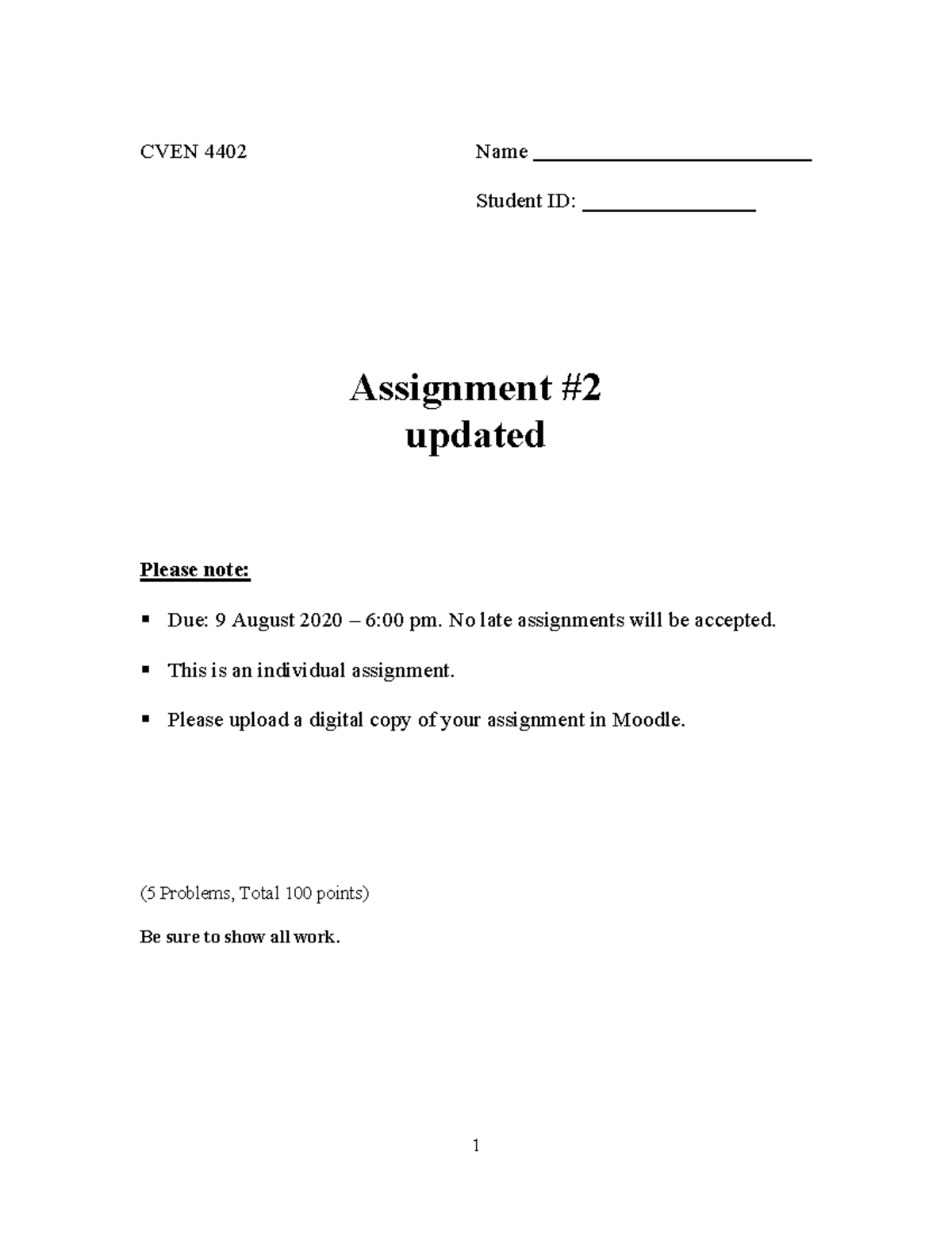 Assignment 2 updated 2020 - Warning: TT: undefined function: 32 CVEN ...