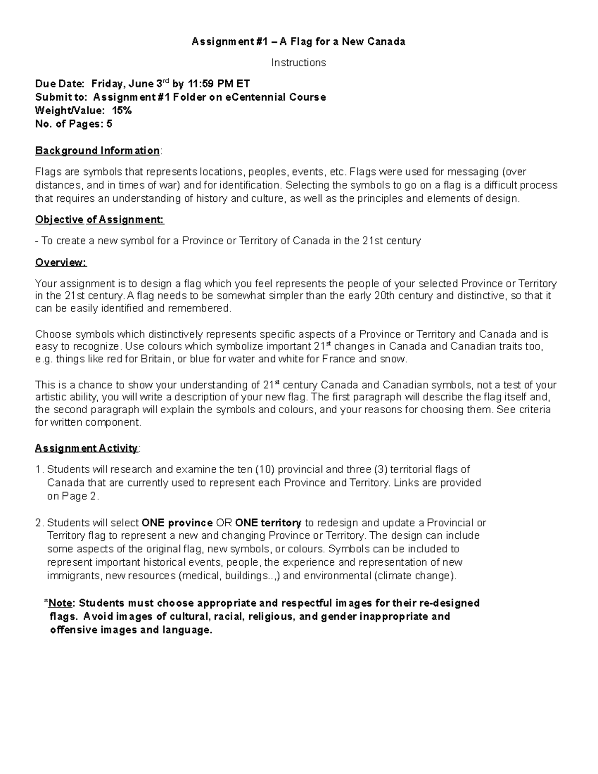 Assignment 1 -A Flag for a New Generation - Assignment #1 – A Flag for ...