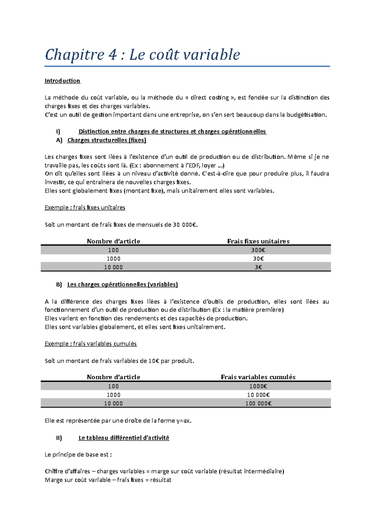 Chapitre 4 - Le coût variable - Chapitre 4 : Le coût variable ...