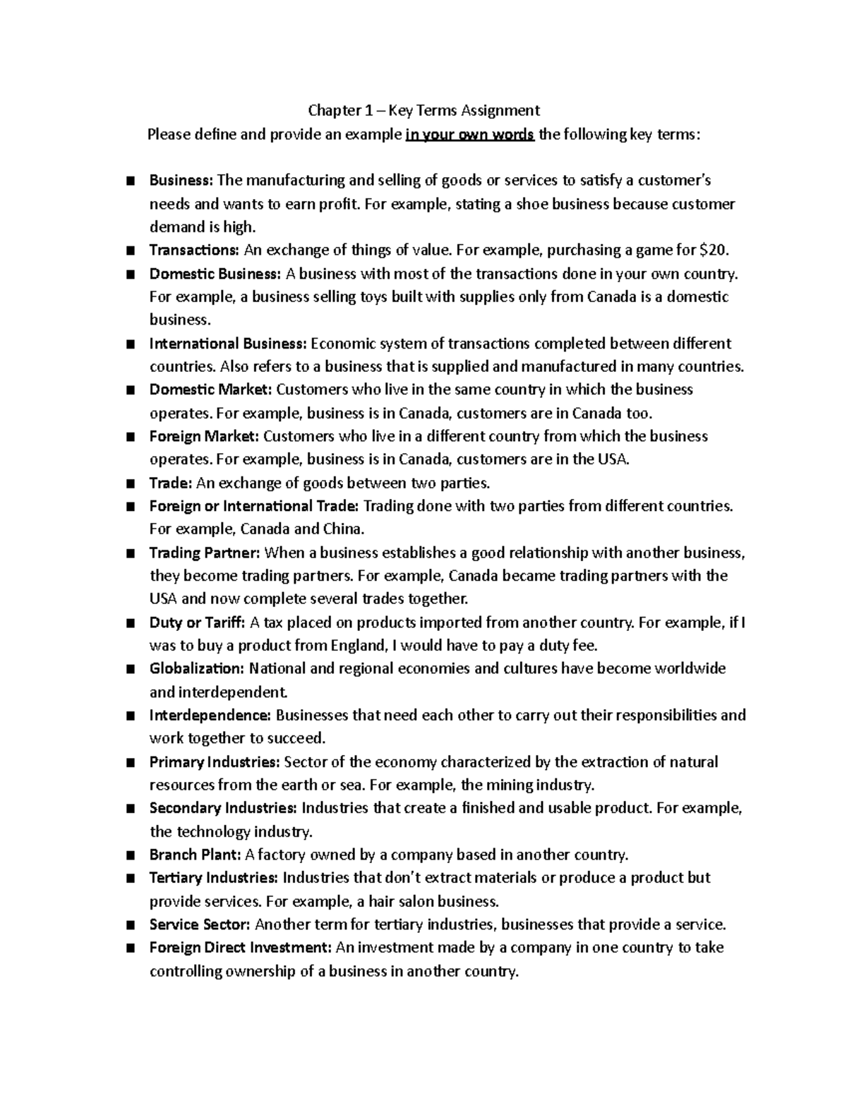 Chapter 1 - Key Terms Assignment - Chapter 1 – Key Terms Assignment ...