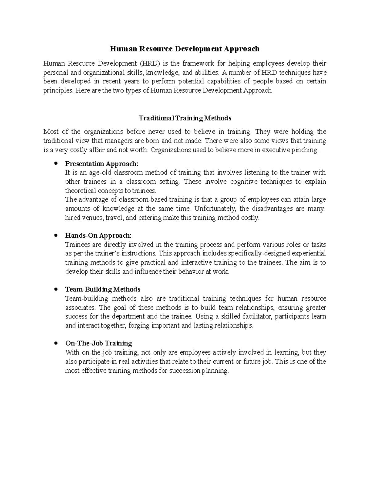 HRD- Approaches Human resource approaches - BSBA Human Resource ...