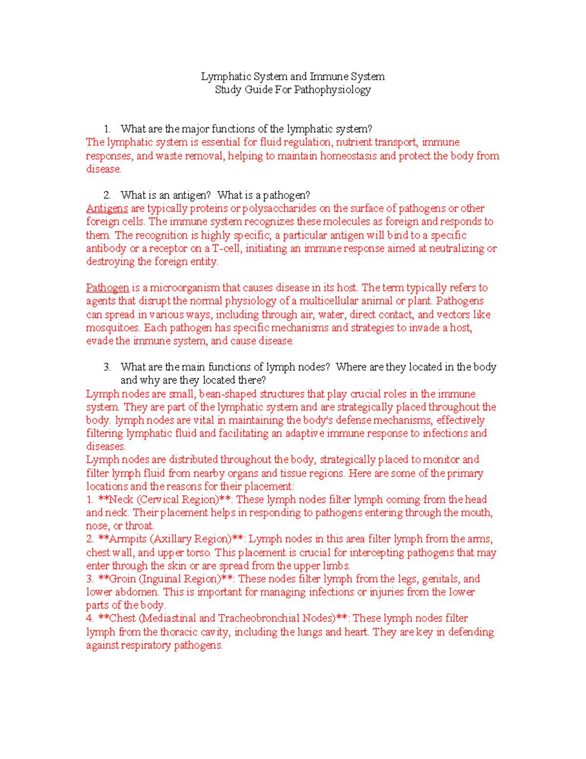 Study guide 5 - Lymphatic System and Immune System Study Guide For ...