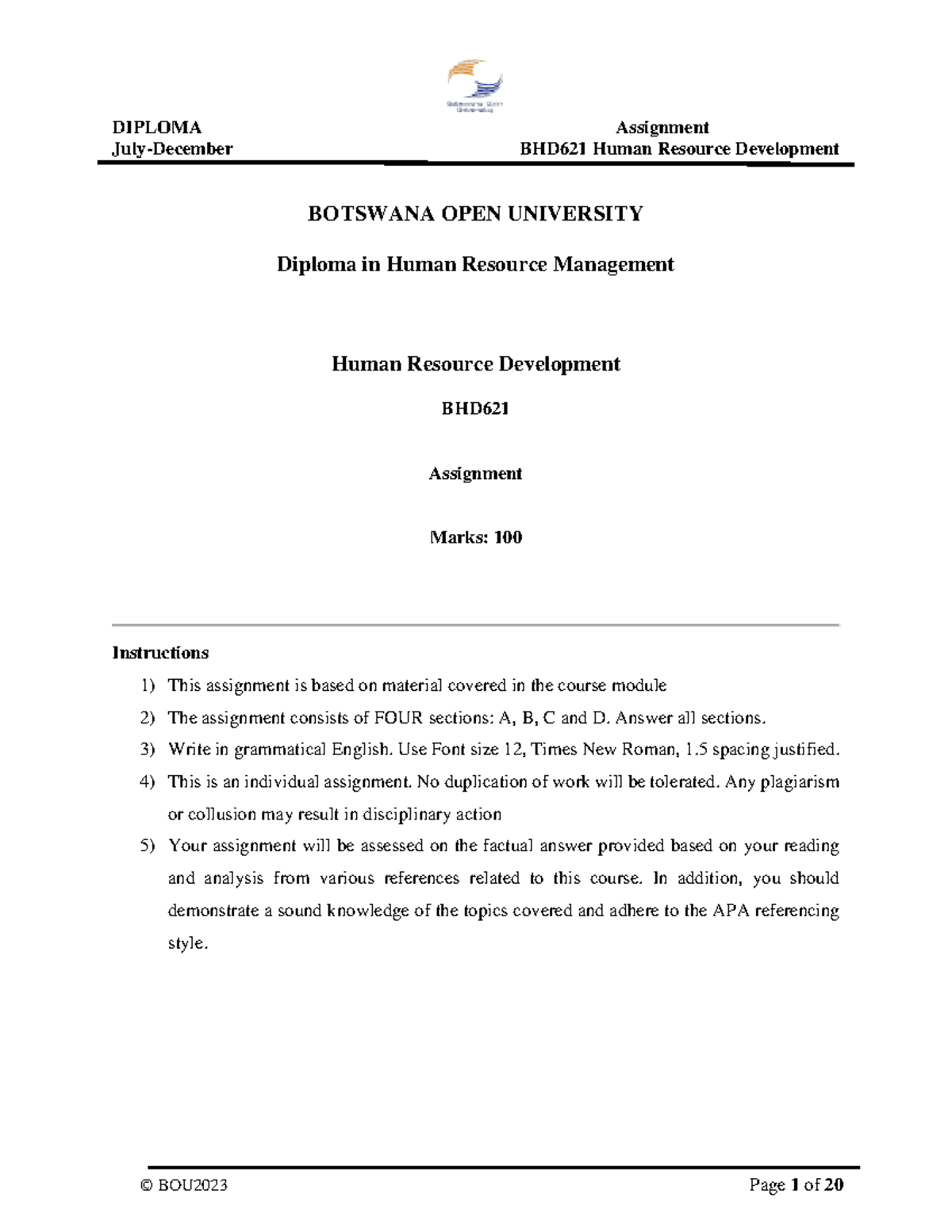 BHD 621 Assignment 2023 - July-December BHD621 Human Resource ...