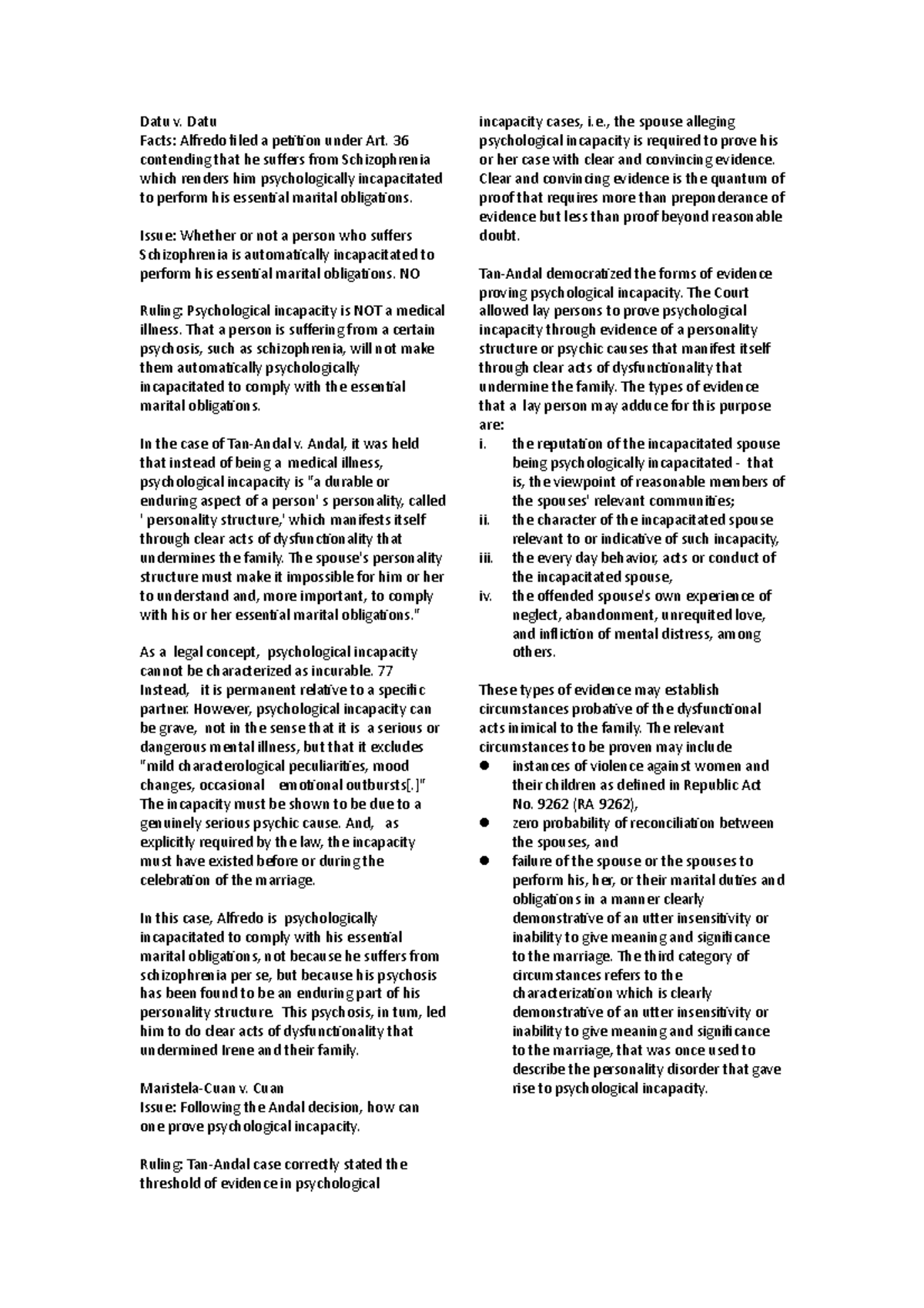 Persons cases for review - Datu v. Datu Facts: Alfredo filed a petition ...