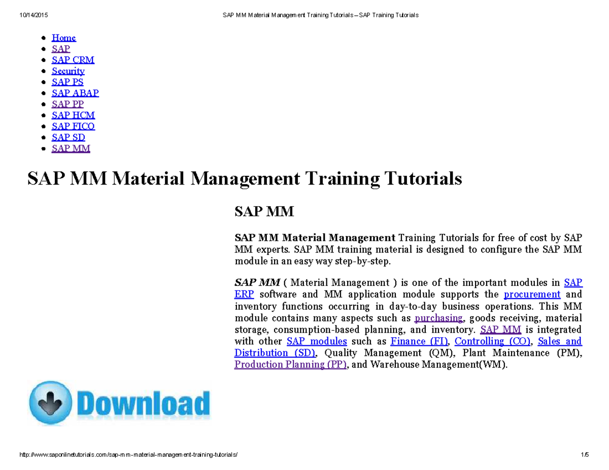 SAP MM Material Management Training Tuto - SAP MM training material is ...