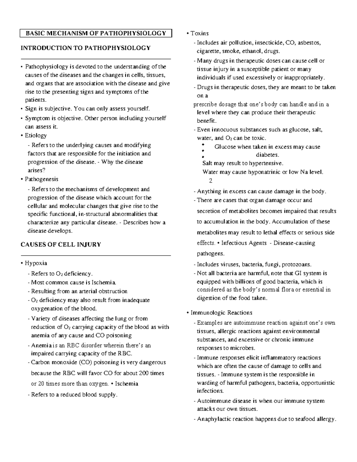 Pathophy Lectures 1 - BASIC MECHANISM OF PATHOPHYSIOLOGY INTRODUCTION ...
