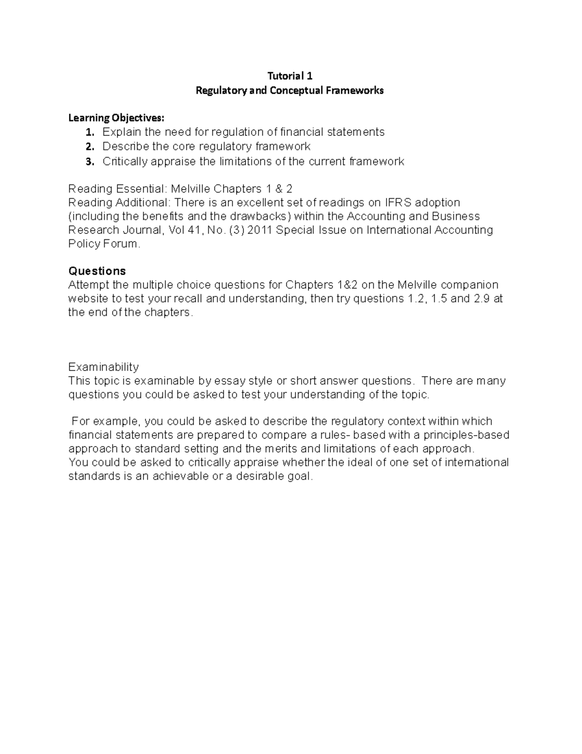 Contemporary tutorials - Tutorial 1 Regulatory and Conceptual Frameworks Learning Objectives ...