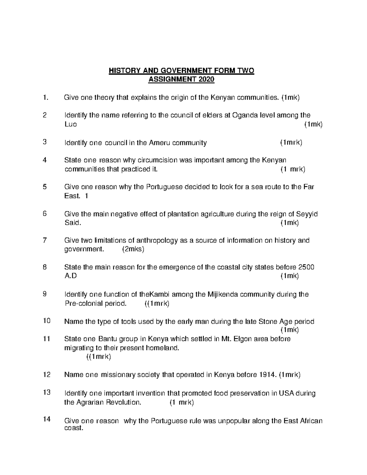 Form 2 History Assignment 217 1590672492818 Zeraki learning History ...