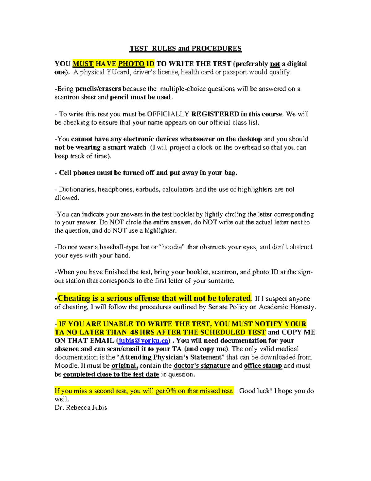 TEST Rules AND Procedures - TEST RULES and PROCEDURES YOU MUST HAVE ...