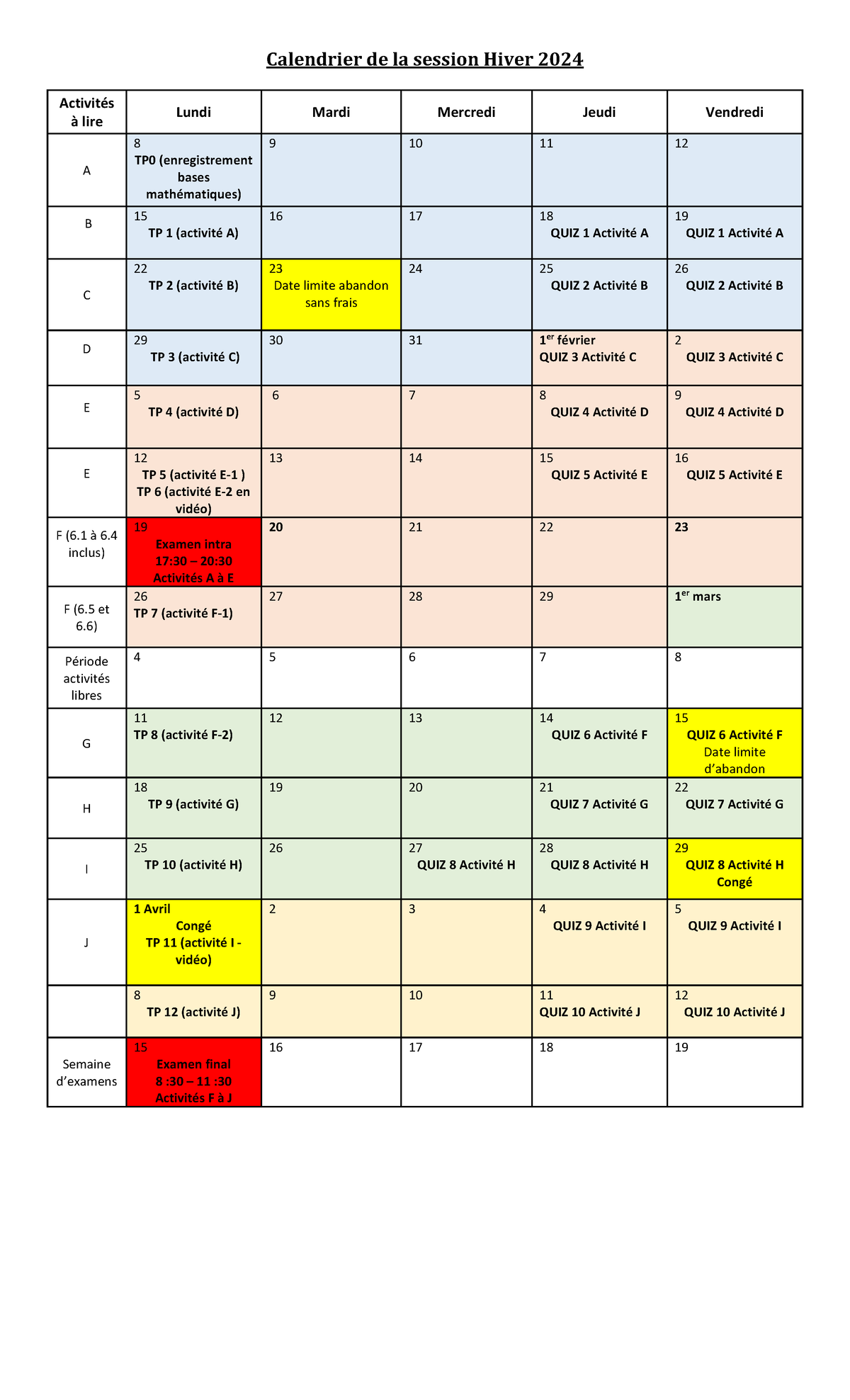 Calendrier de la session H-24 gr ABE - Calendrier de la session Hiver 2024 Activités à lire ...