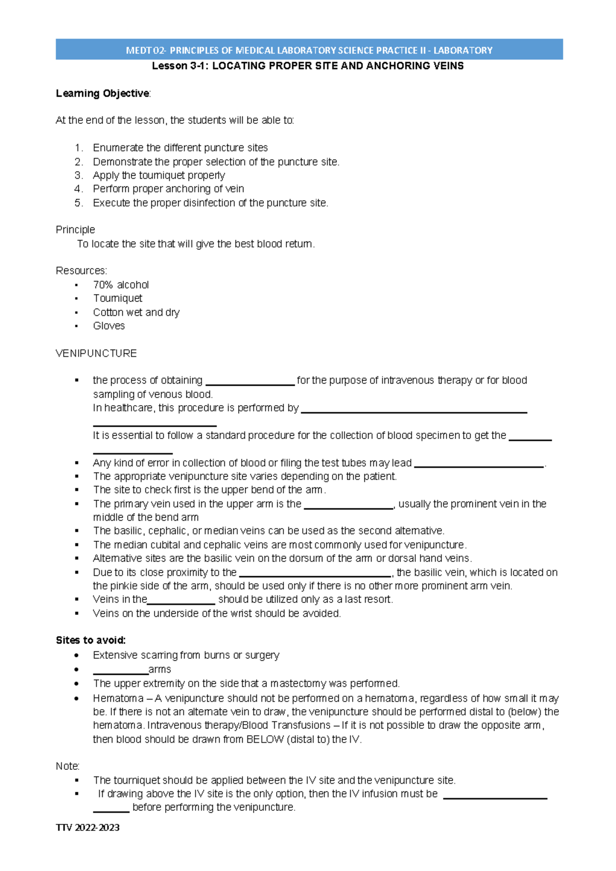 Locating Proper Site - MEDT 02- PRINCIPLES OF MEDICAL LABORATORY ...