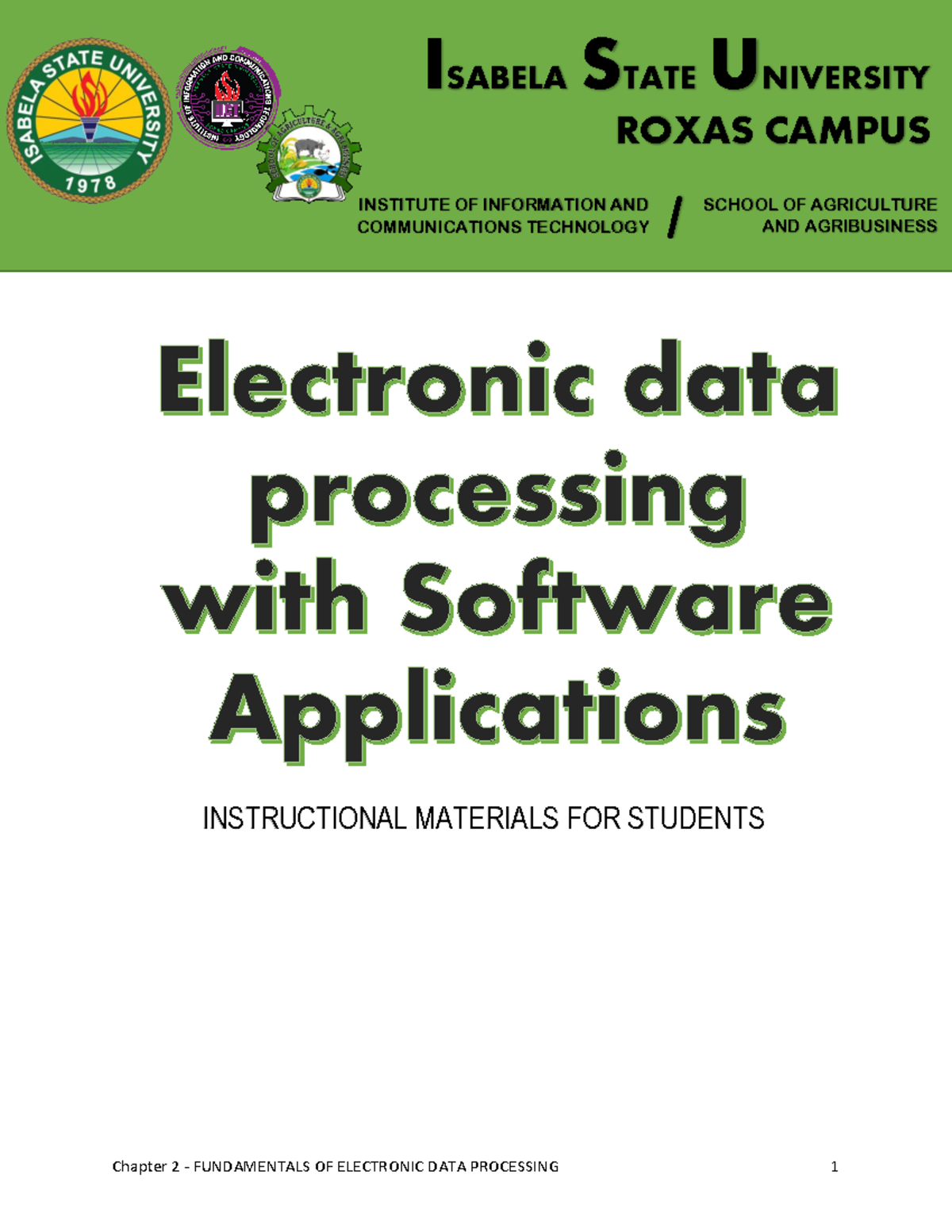Electronic Data Processing Module 2 - INSTRUCTIONAL MATERIALS FOR STUDENTS INSTITUTE OF ...