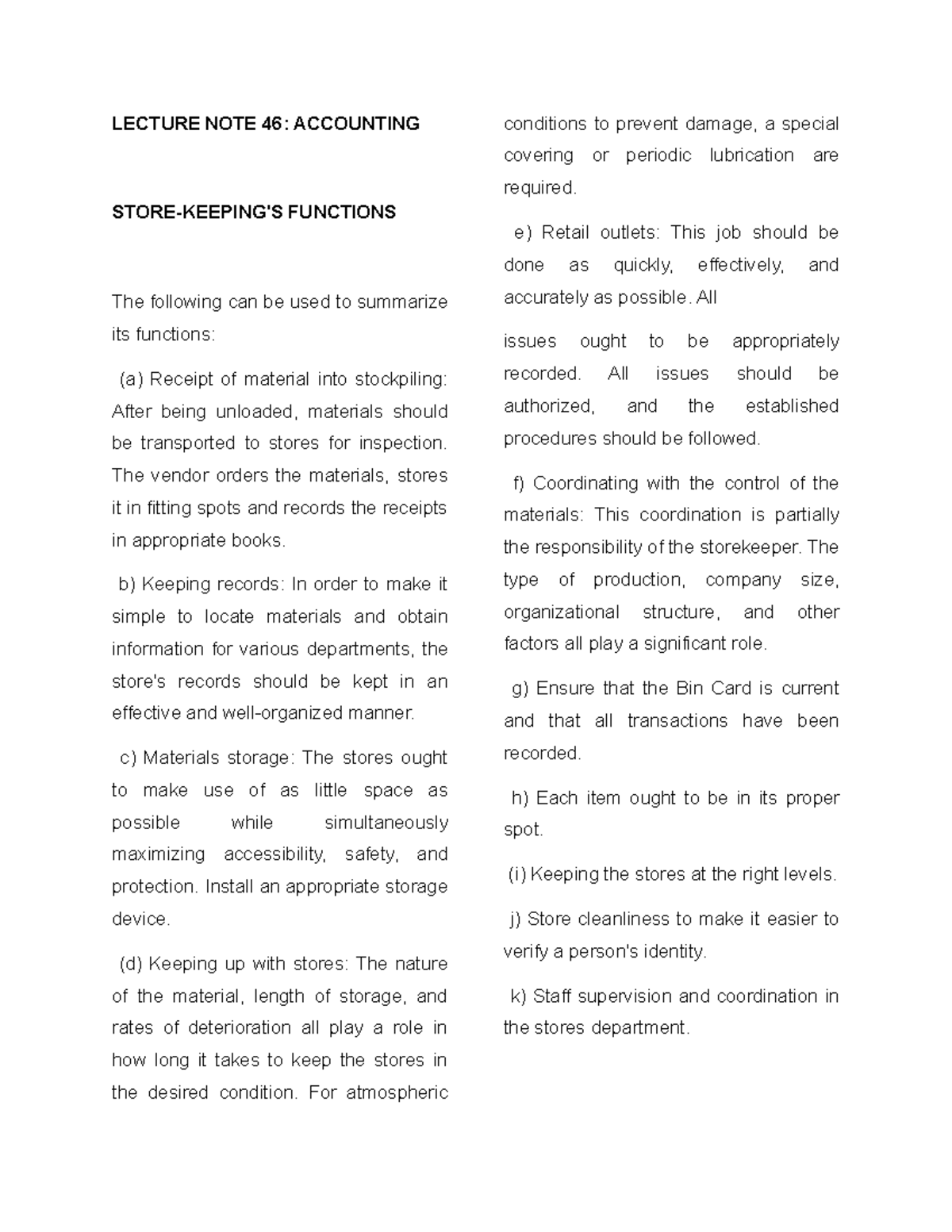 Lecture Note 46 Accounting - LECTURE NOTE 46: ACCOUNTING STORE-KEEPING ...