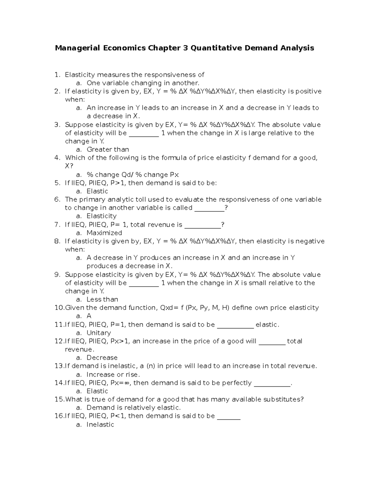 Managerial Economics Chapter 3 Quantitative Demand Analysis - One ...