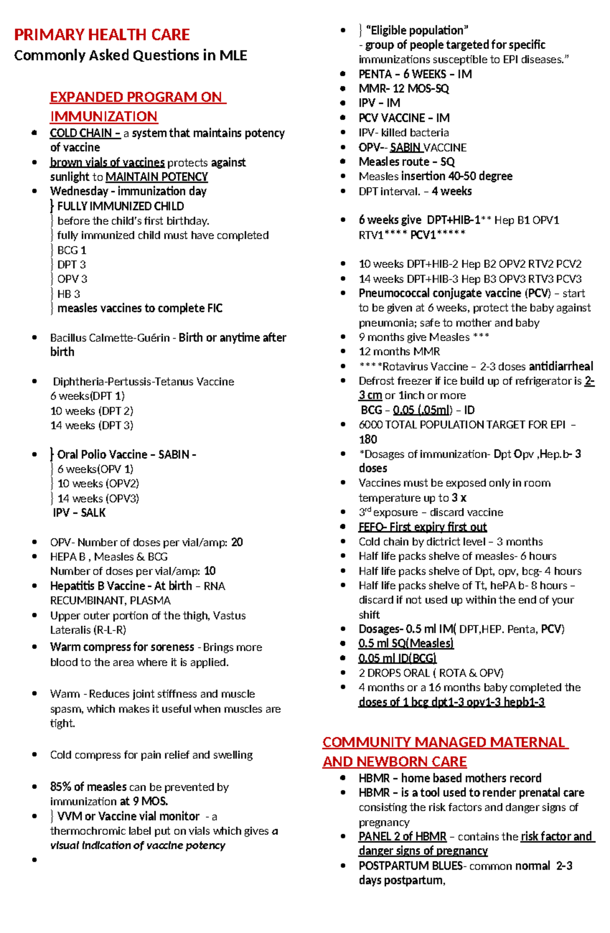 PHC CBQ Updated April 2022 - PRIMARY HEALTH CARE Commonly Asked ...