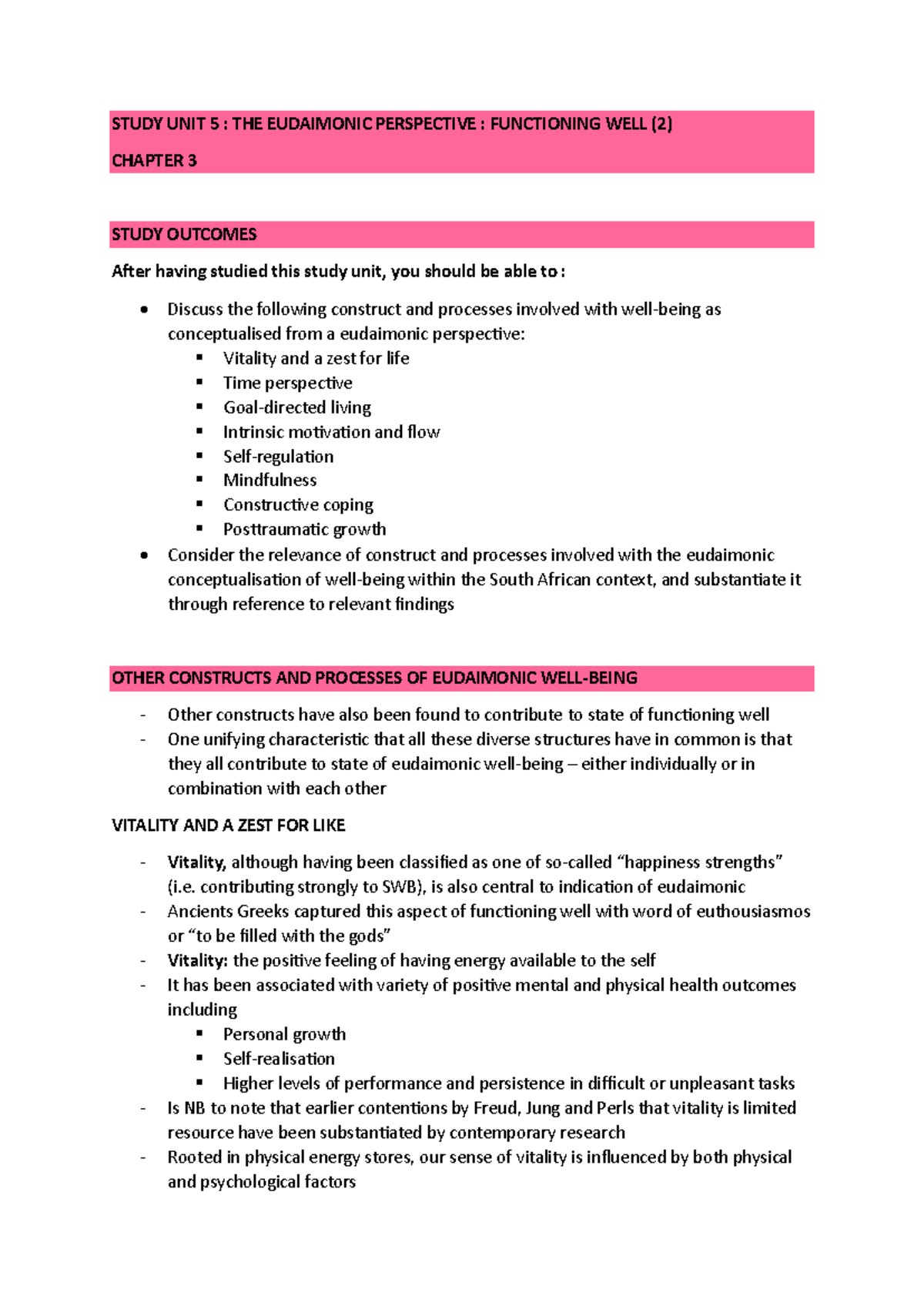 PSYC Study UNIT 5 - summuries - STUDY UNIT 5 : THE EUDAIMONIC ...