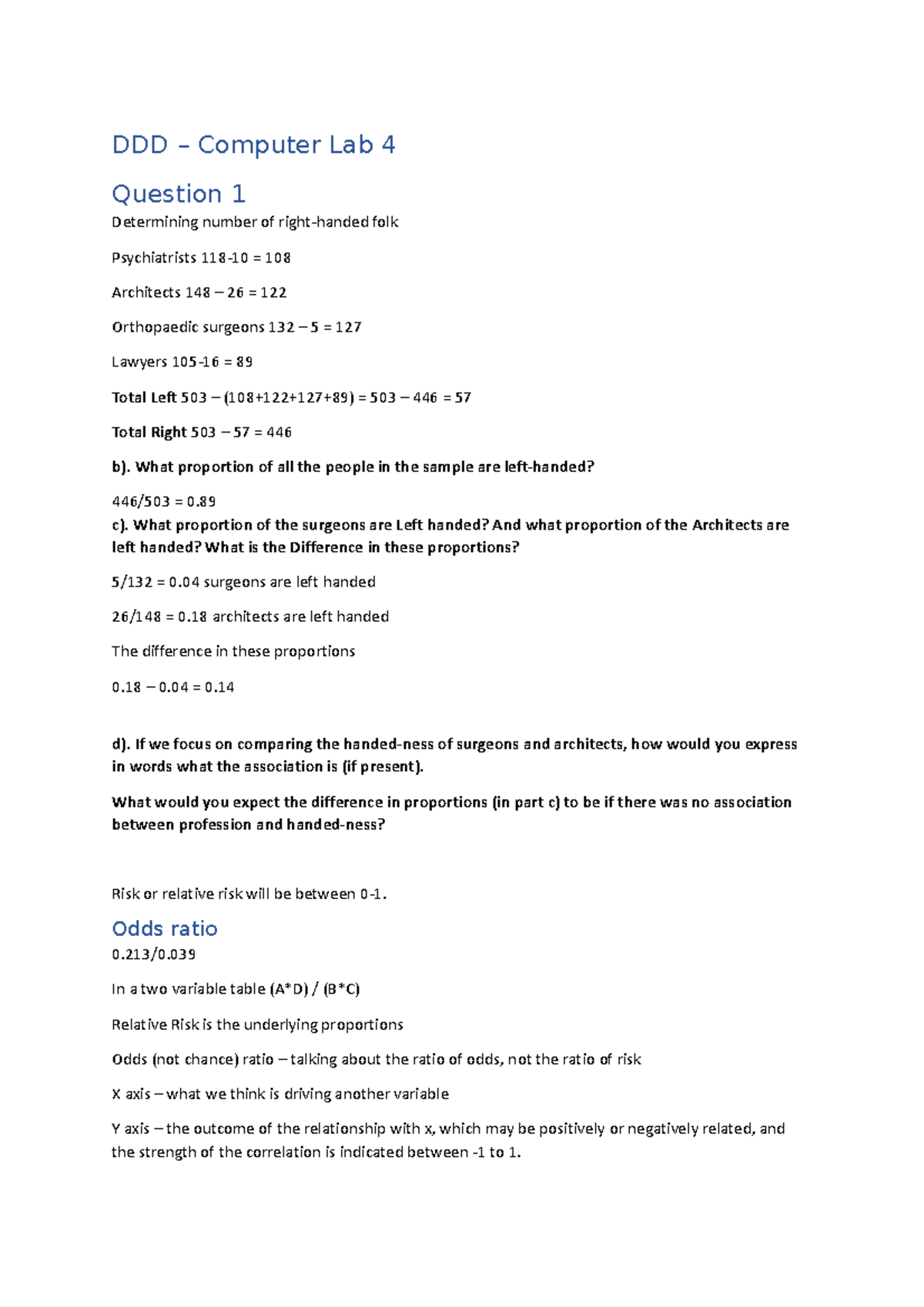 DDD - Computer Lab 4 - Class work for tutorial - DDD – Computer Lab 4 Question 1 Determining ...