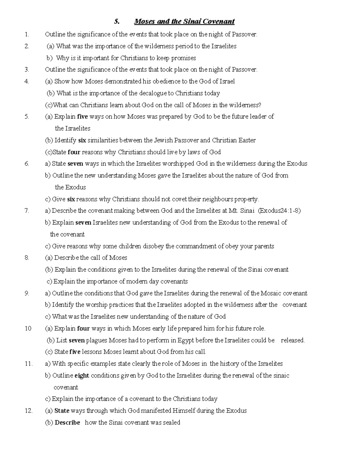 Moses AND Sinai Covenant Q - 5. Moses and the Sinai Covenant 1. Outline ...