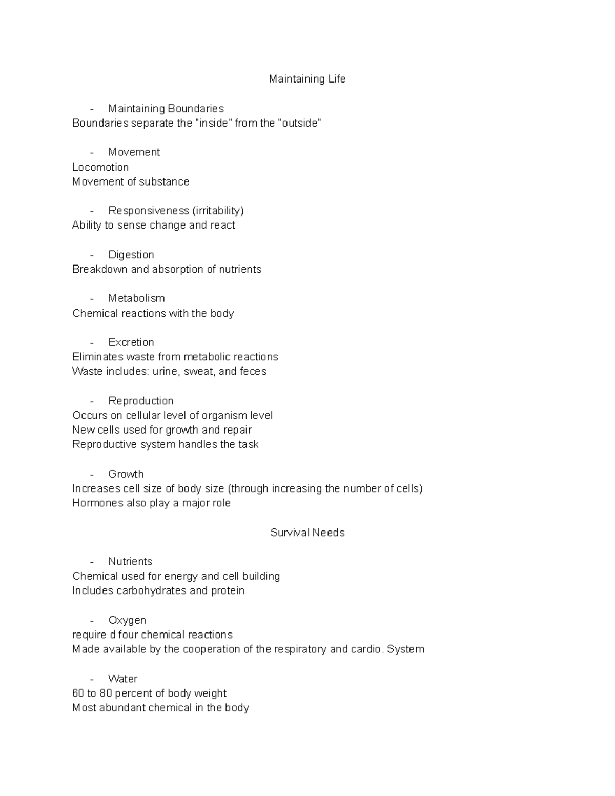 Maintaining Life - Important info. about how to maintain our life ...