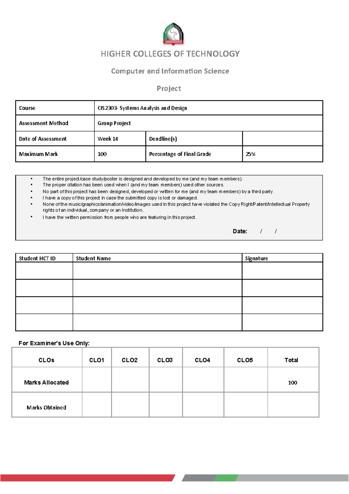DATABASE ASSIGNMENT BIS1002 - HIGHER COLLEGES OF TECHNOLOGY Computer ...