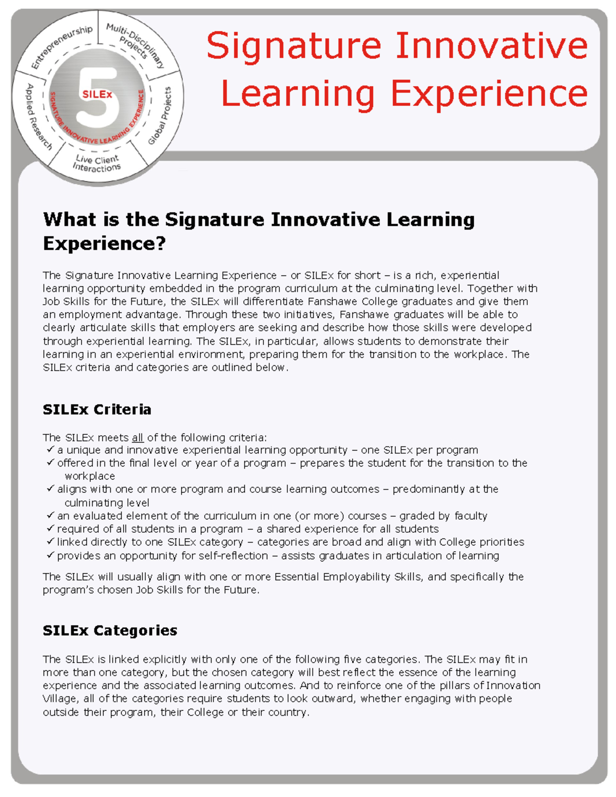 SILEx Guidelines - Fanshawe College - What is the Signature Innovative ...