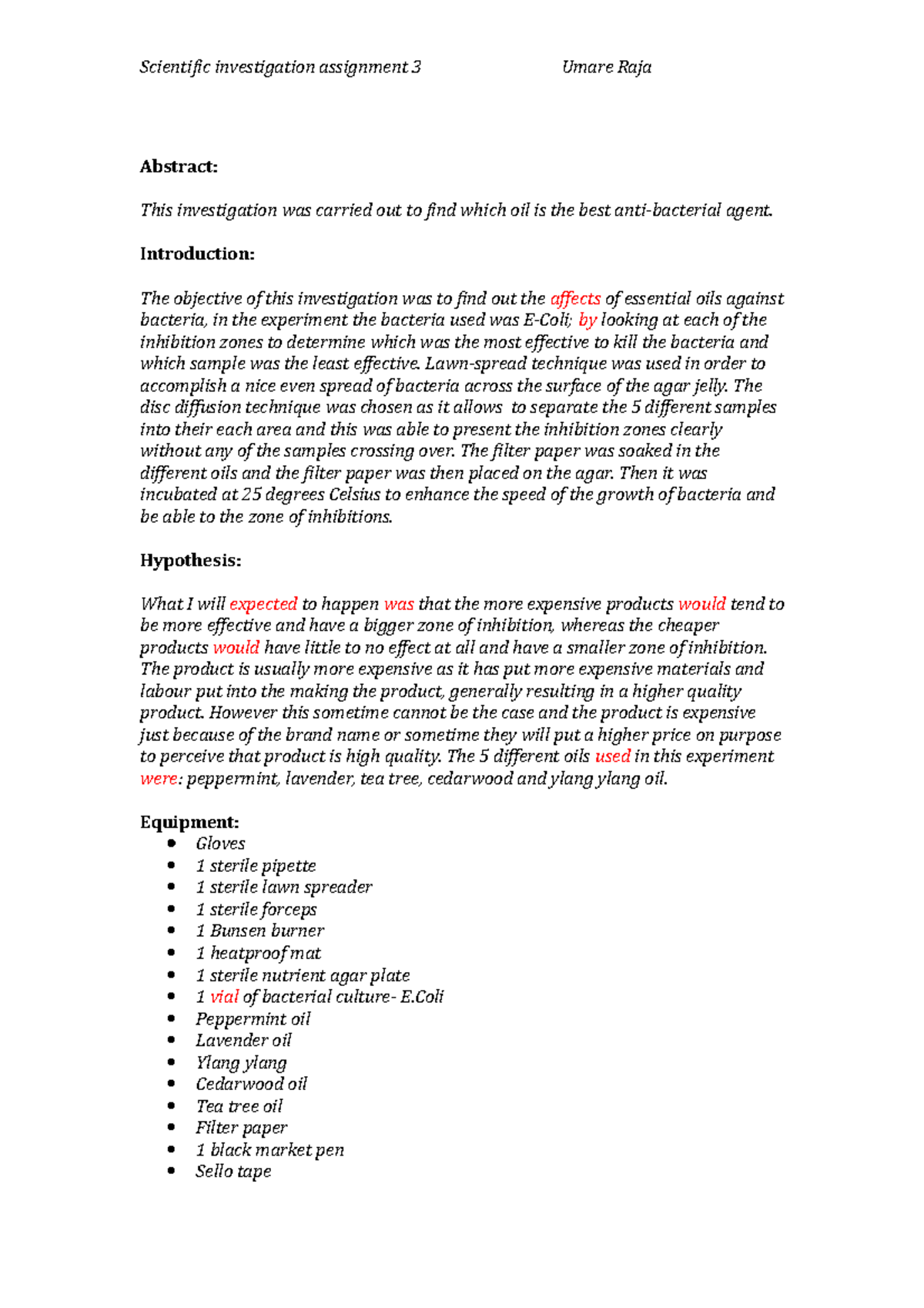 Scientific investigation assighnment 3 - Abstract: This investigation ...