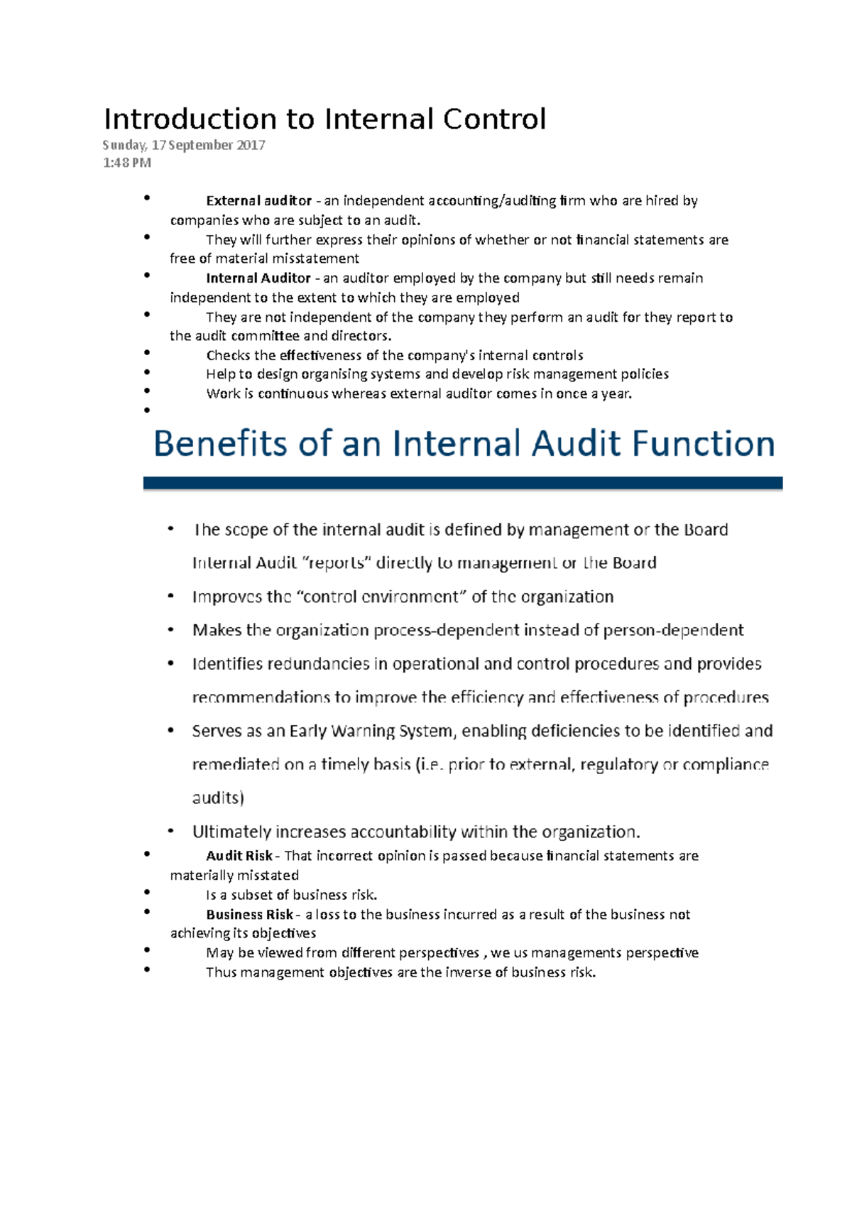 Introduction to Internal Control - They will further express their ...