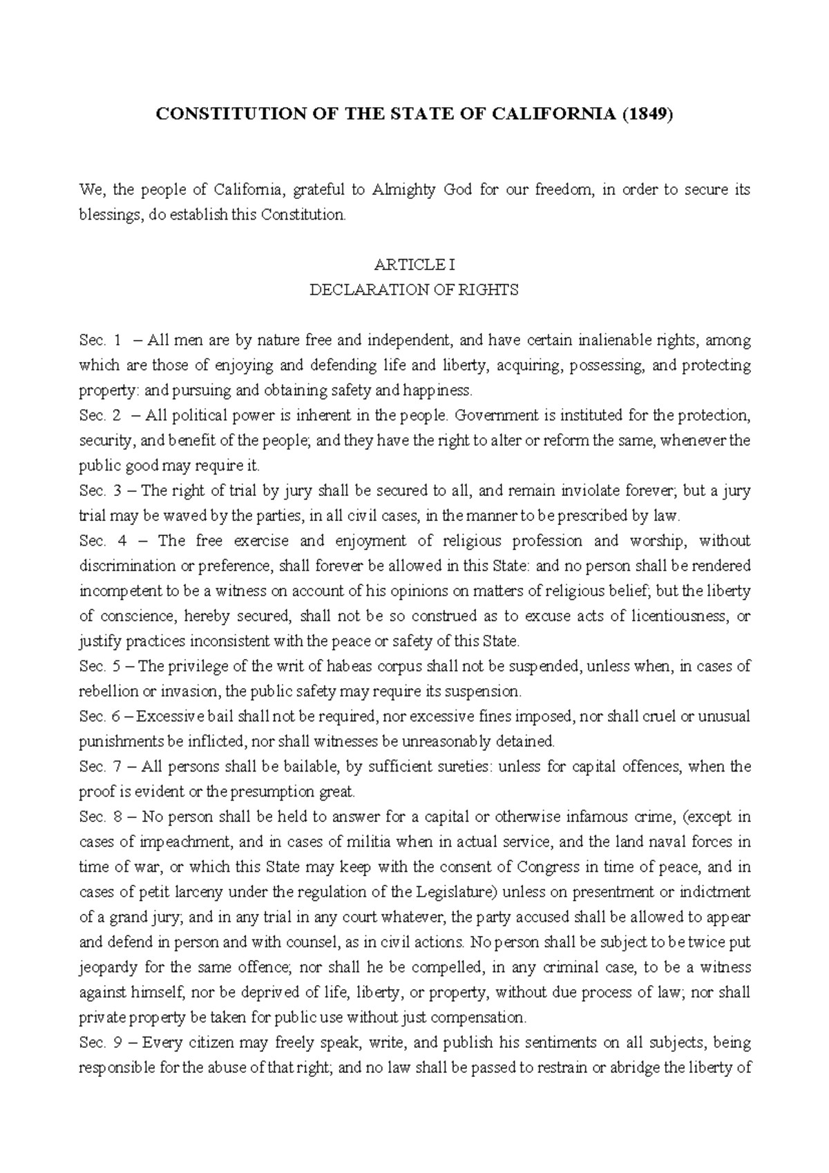 18490000 Usa California eng - CONSTITUTION OF THE STATE OF CALIFORNIA ...