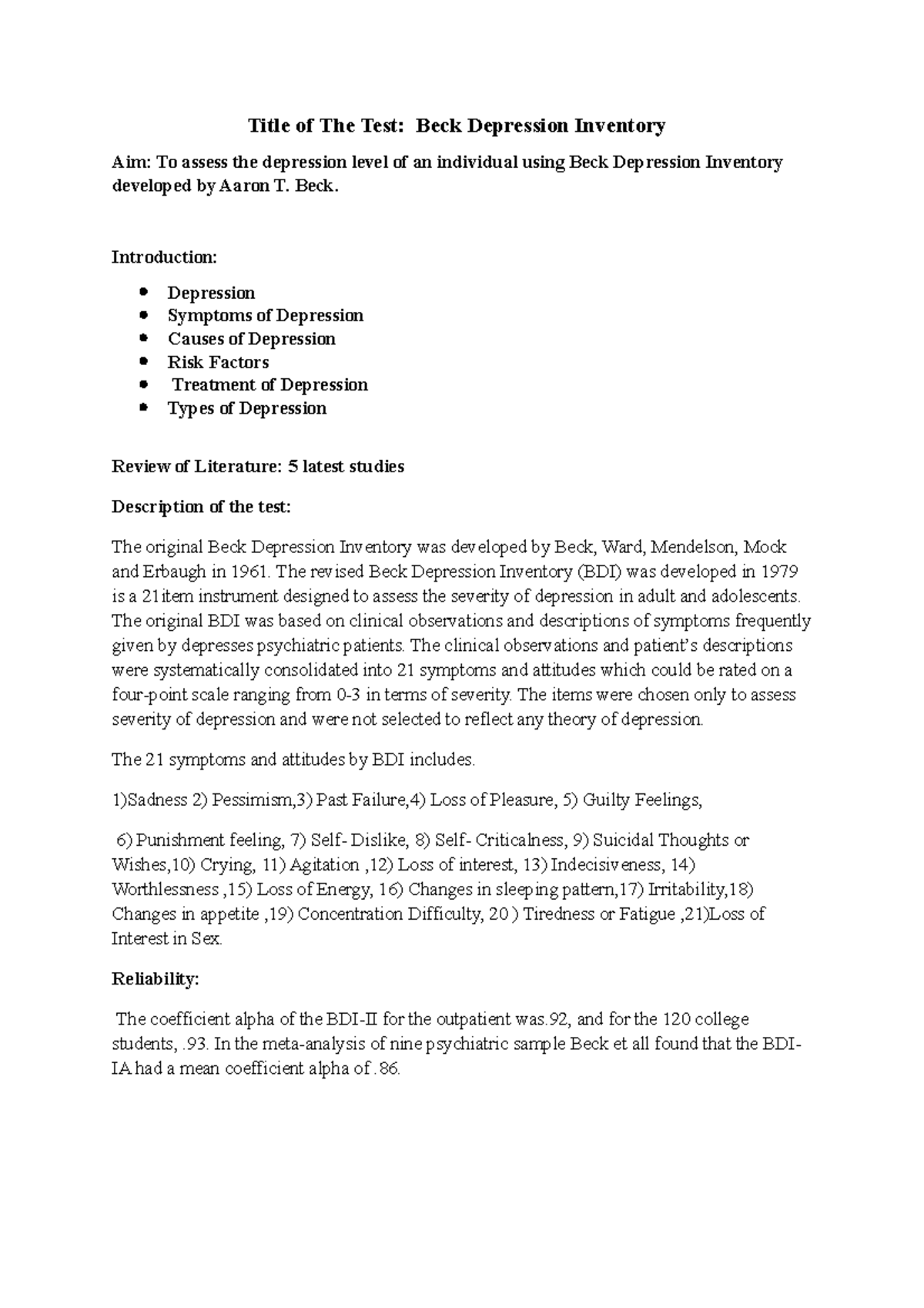 Beck Depression Inventory