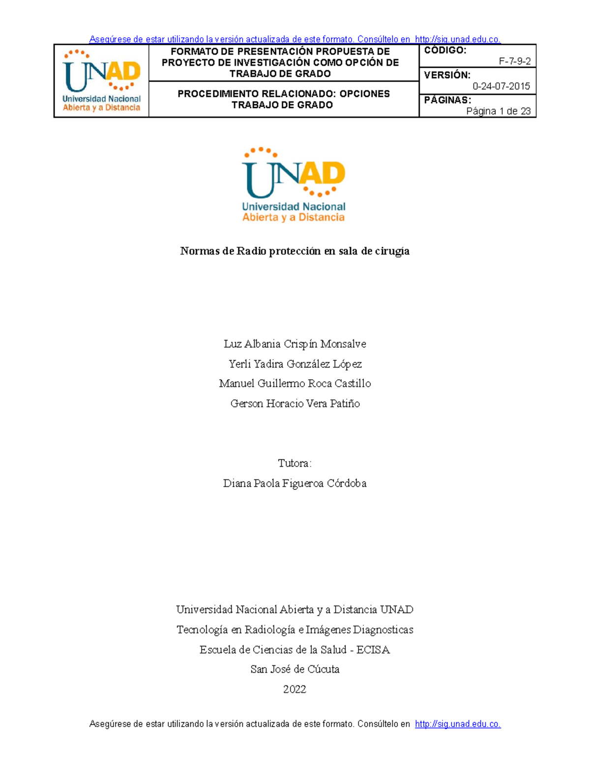 Diseño de anteproyecto - FASE 3 - FORMATO DE PRESENTACIÓN PROPUESTA DE PROYECTO DE INVESTIGACIÓN ...