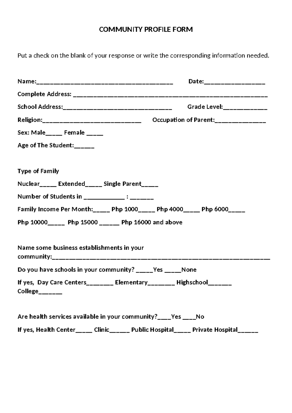 Action plan form - Format of the plan for community profiling ...