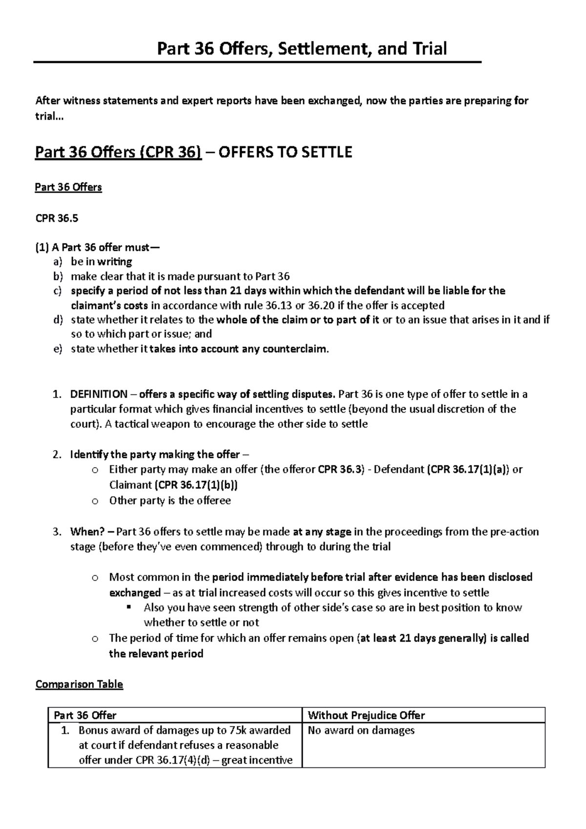 SGS 7 Prepare - Part 36 Offers, Settlement, and Trial After witness ...