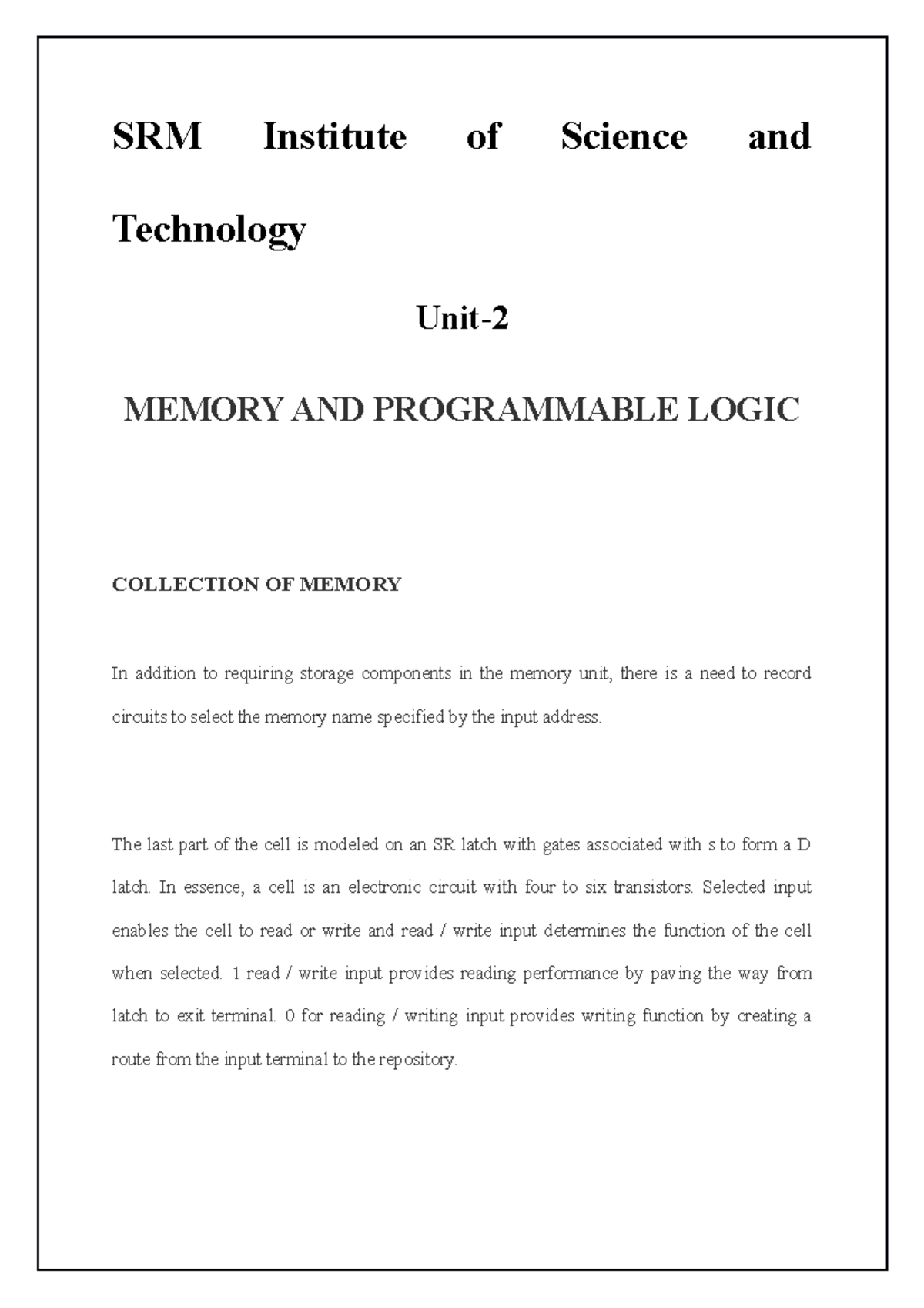 Memory AND Programmable Logic - SRM Institute of Science and Technology ...