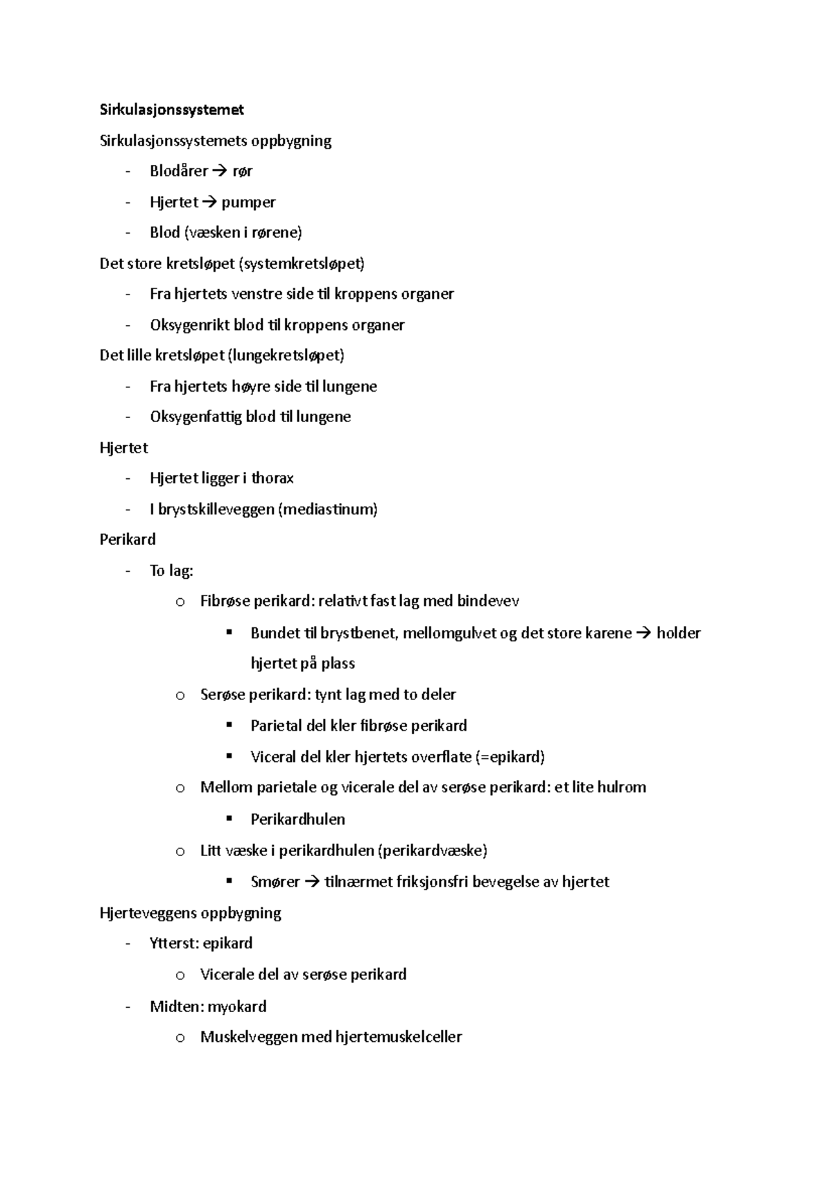 Sirkulasjonssystemet - BASP1020 - Studocu