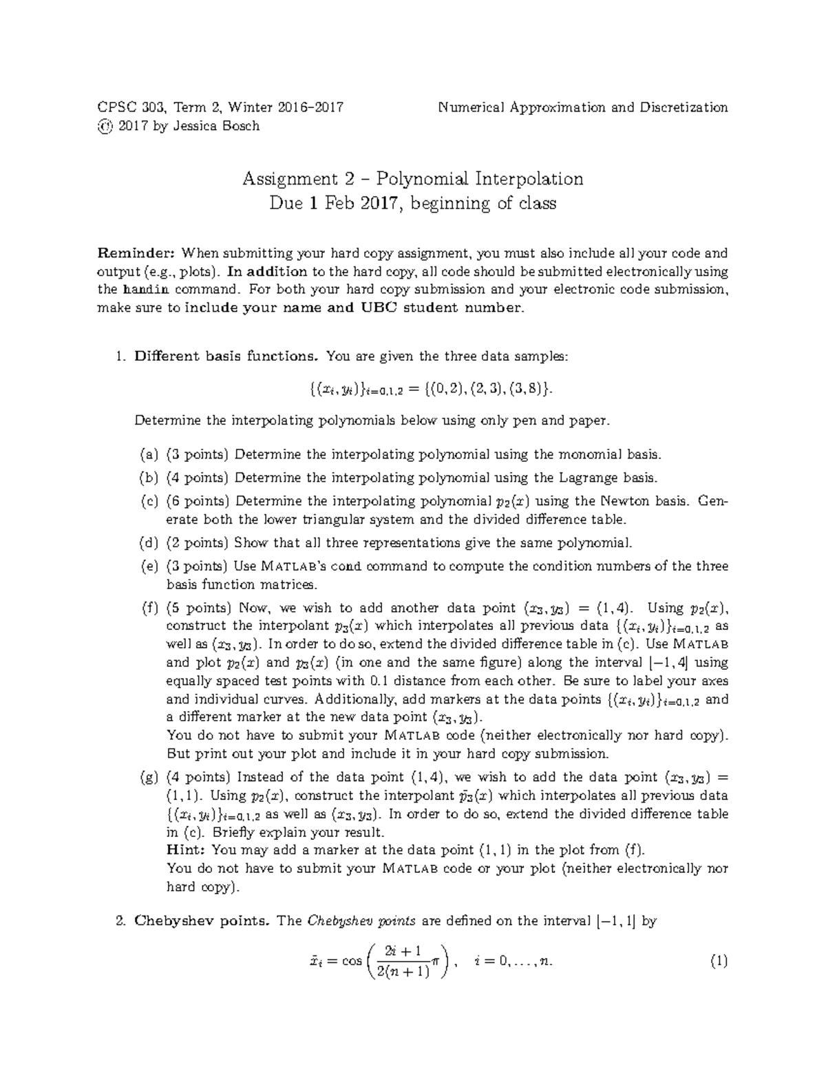 Assignment 2 Questions 2017 - CPSC 303, Term 2, Winter 2016–2017 Numerical Approximation and ...