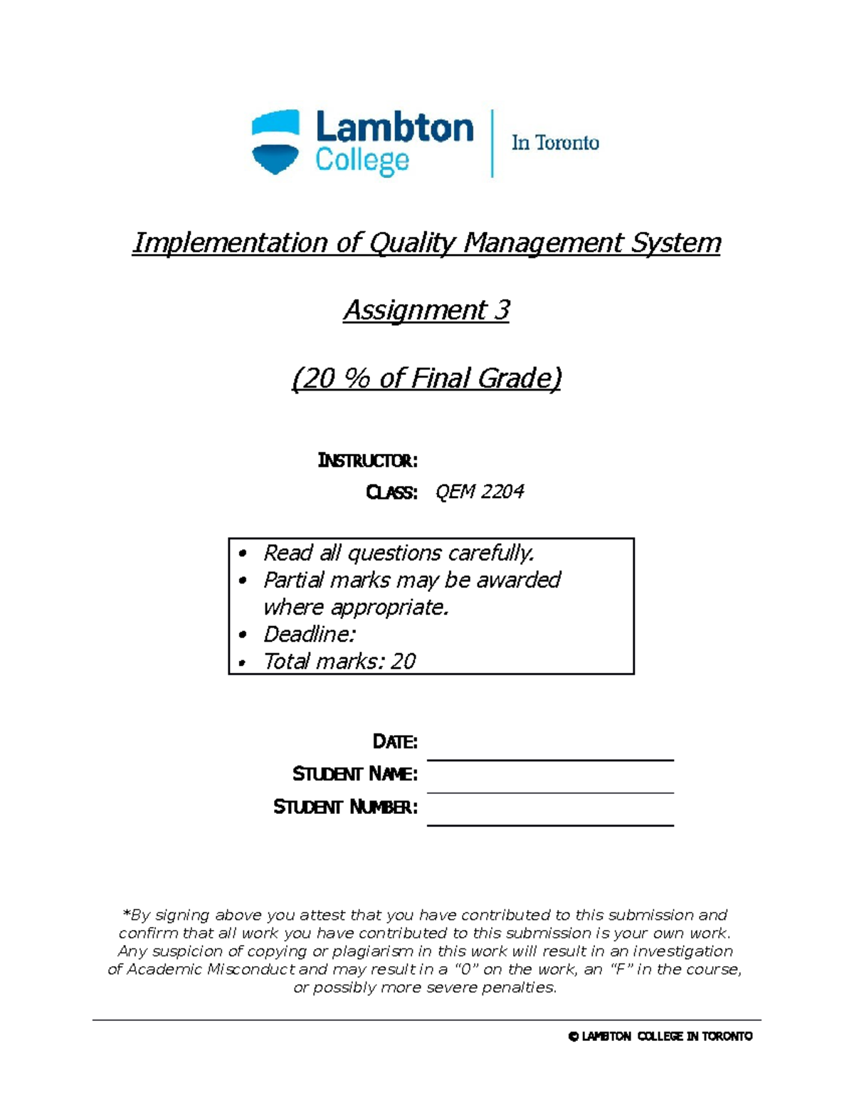 Assignment 3 QEM 2204 - Implementation of Quality Management System ...