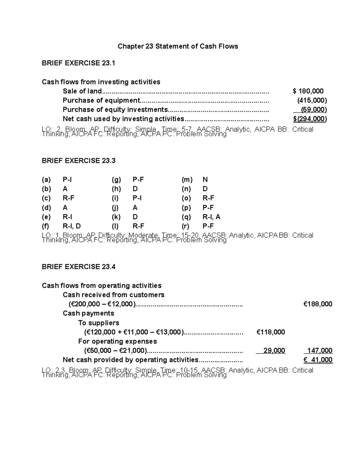 Chapter 23 Statement of Cash Flows - Cash flows from investing ...