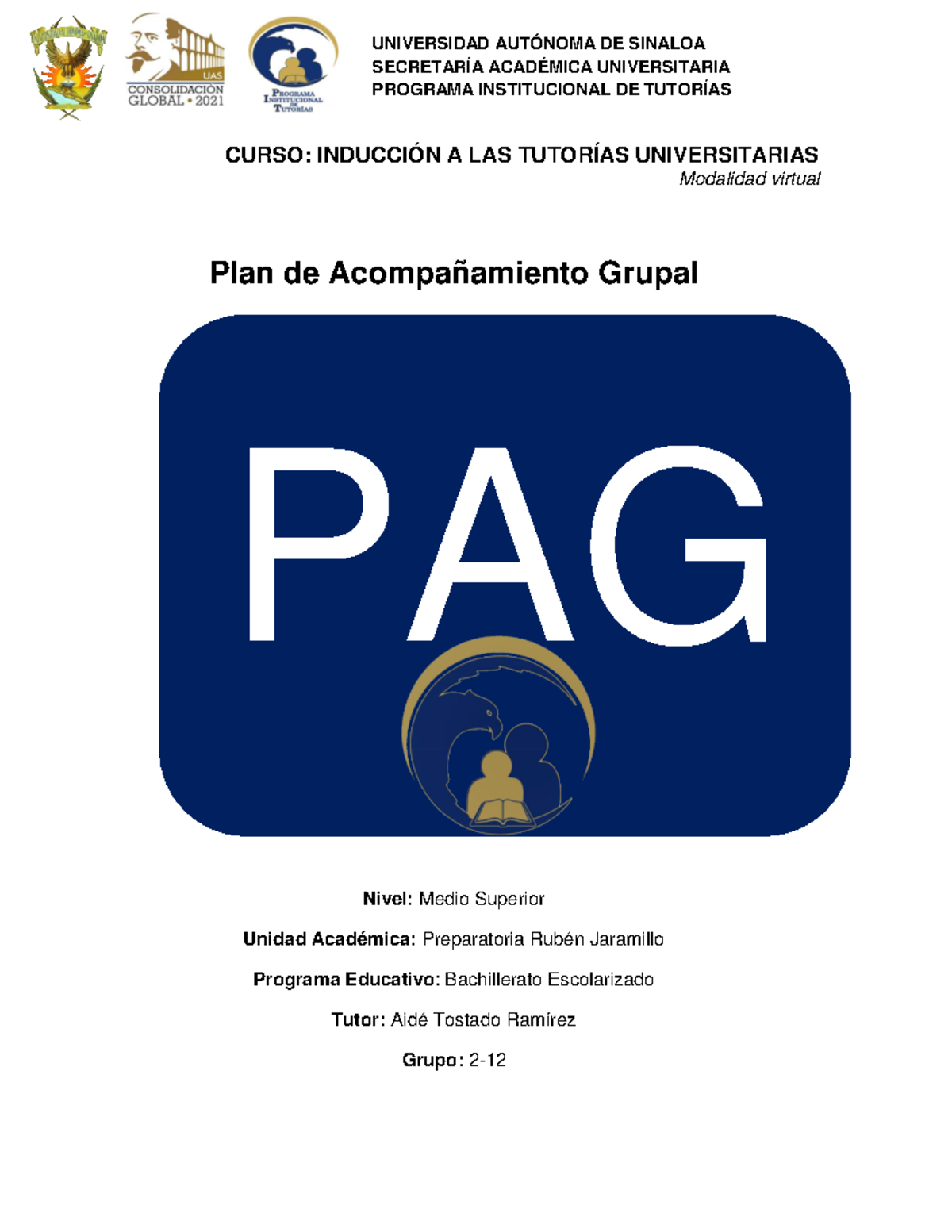 PAG - Programa de accion tutorial - SECRETARÍA ACADÉMICA UNIVERSITARIA PROGRAMA INSTITUCIONAL DE ...