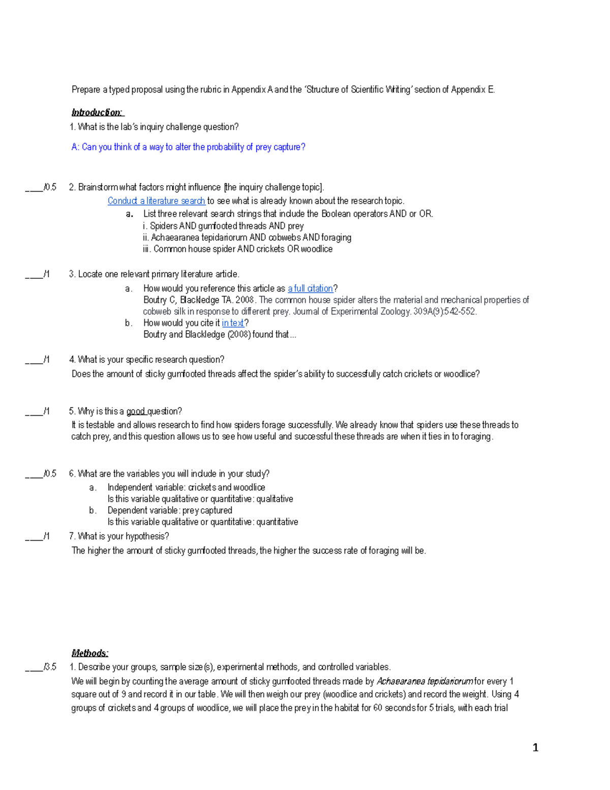 Spider proposal - Prepare a typed proposal using the rubric in Appendix ...