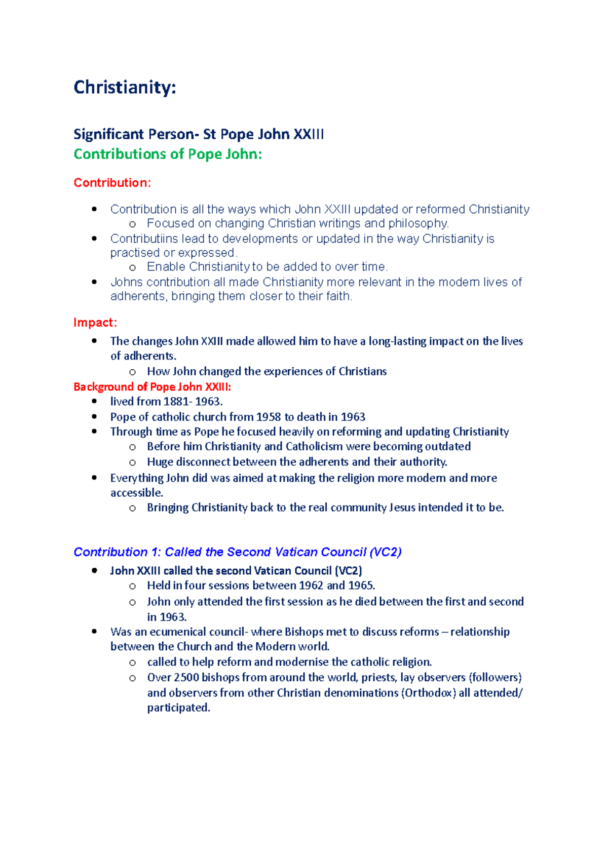 Christianity notes - Christianity: Significant Person- St Pope John ...