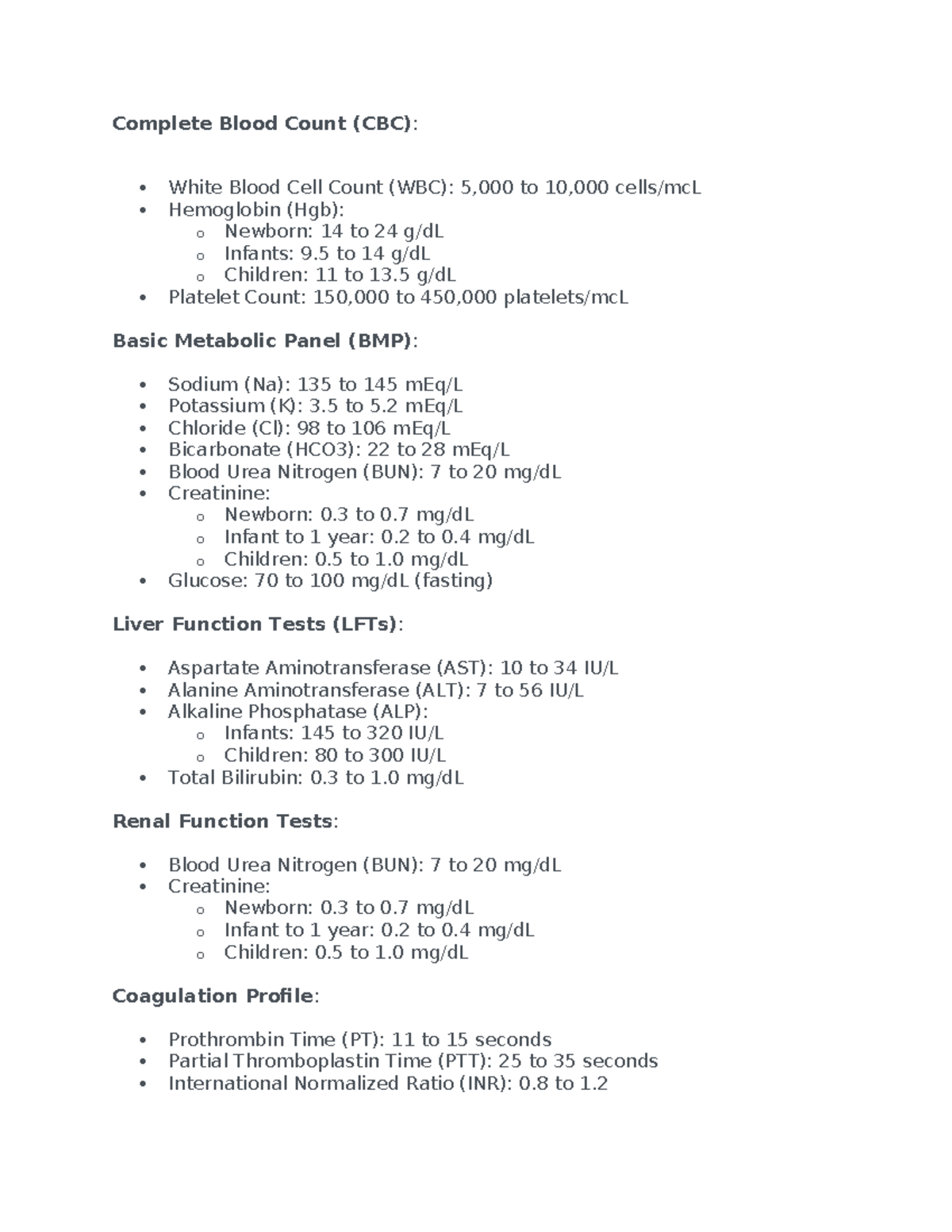Peds labs - Complete Blood Count (CBC): White Blood Cell Count (WBC ...
