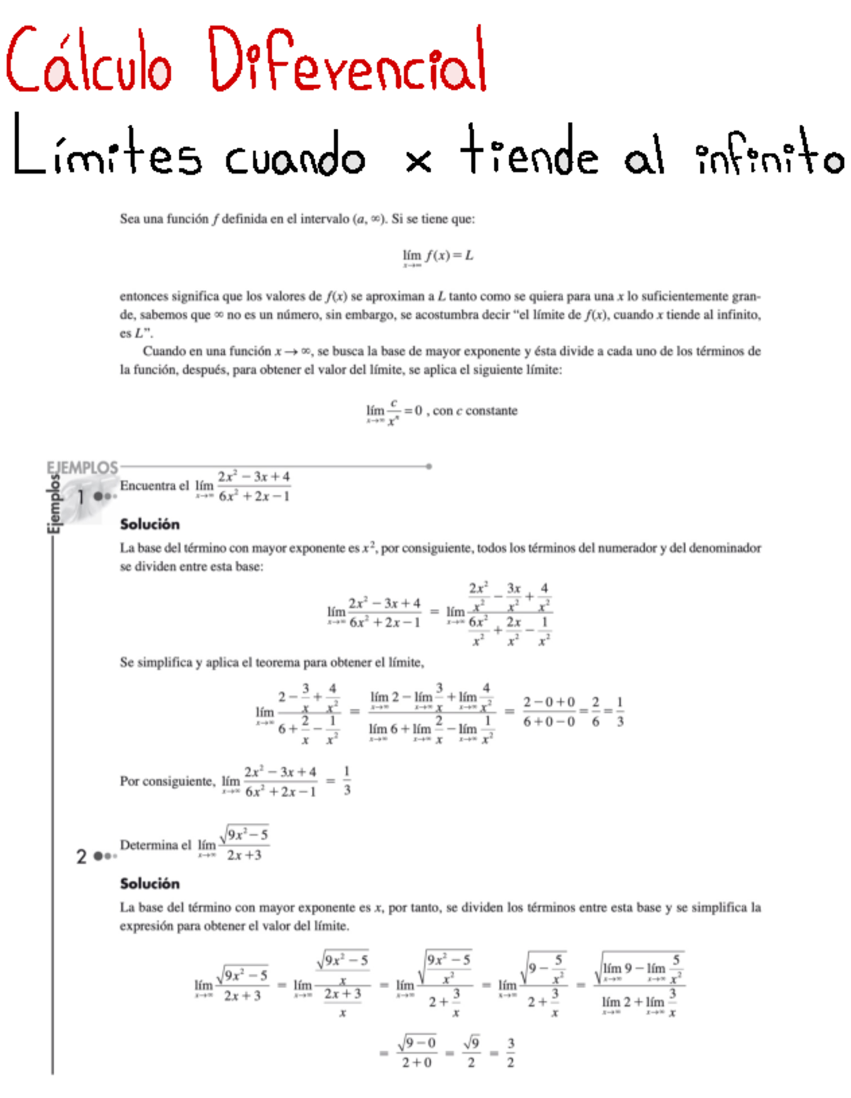 Límite cuando x tiende a infinito - Calculo Diferencial Limites cuando ...