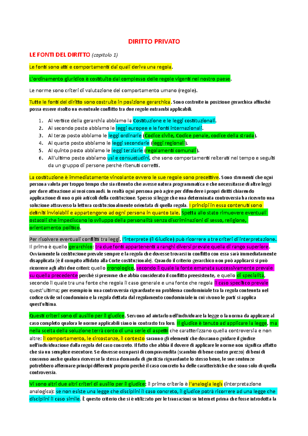 Diritto privato - DIRITTO PRIVATO LE FONTI DEL DIRITTO (capitolo 1) Le ...