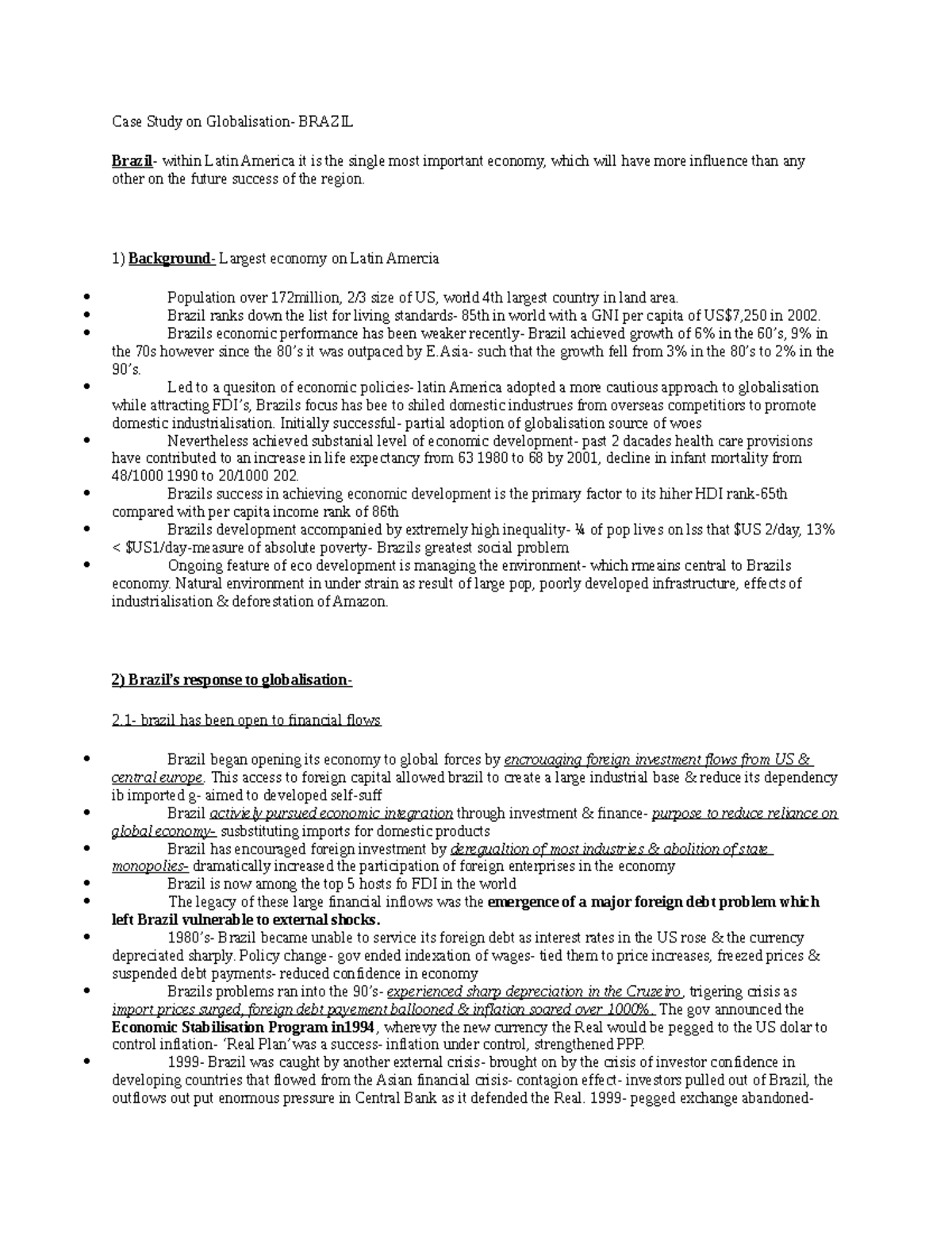 Brazil Case study - Case Study on Globalisation- BRAZIL Brazil- within ...