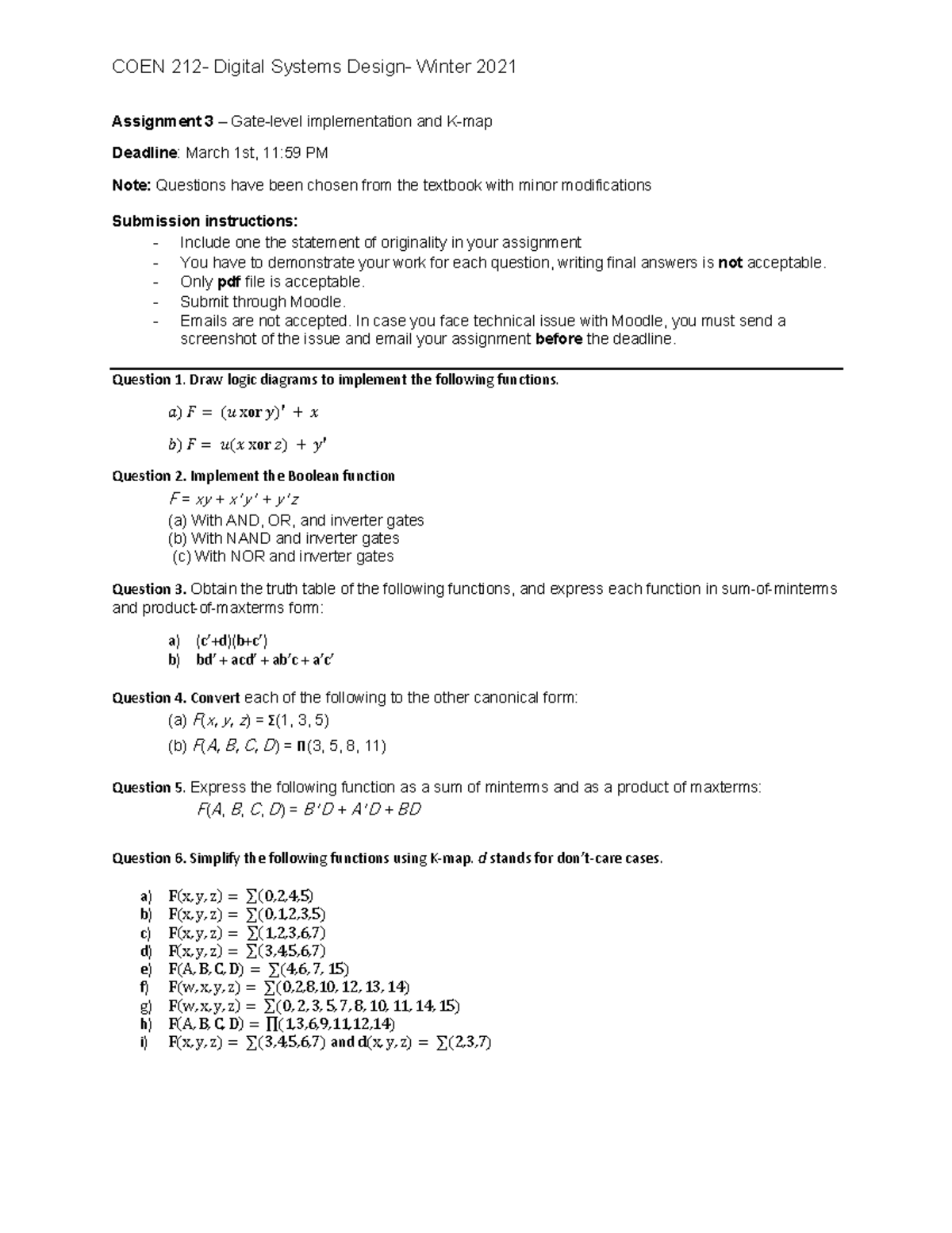 Assignment 1 to 6 and Lab Reports 1 to 4 - COEN 212 - Concordia - Studocu