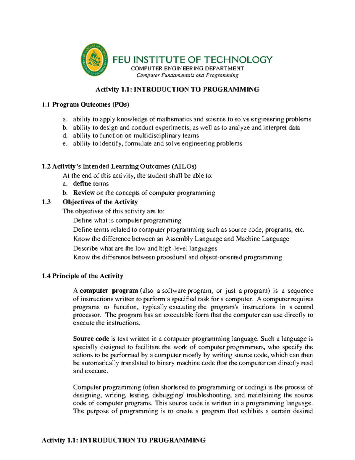 Adayo - [M1S1- Formative] Introduction to Programming - Activity 1 ...