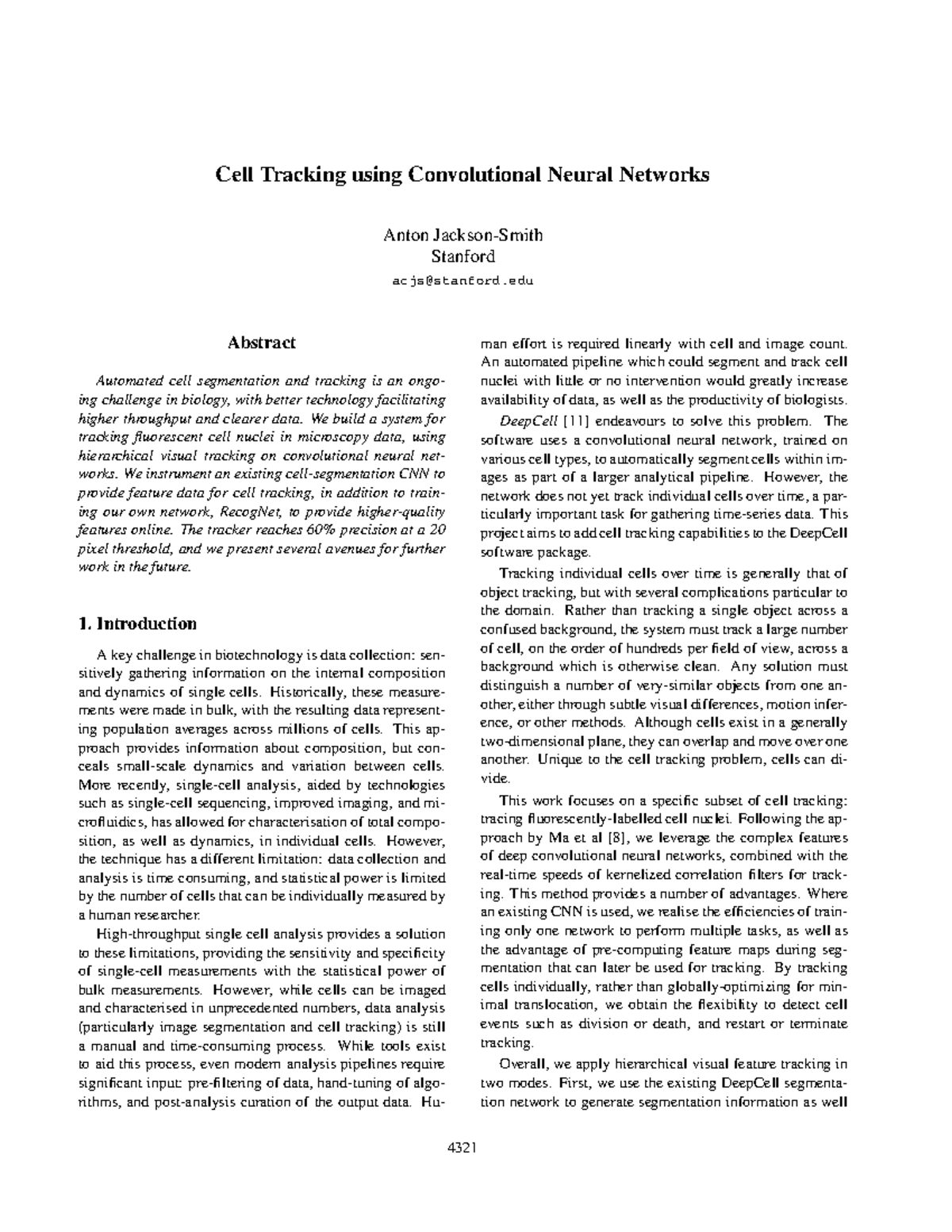 Cell Tracking Using Convolutional Neural Networks An Automated Pipeline Which Could Segment