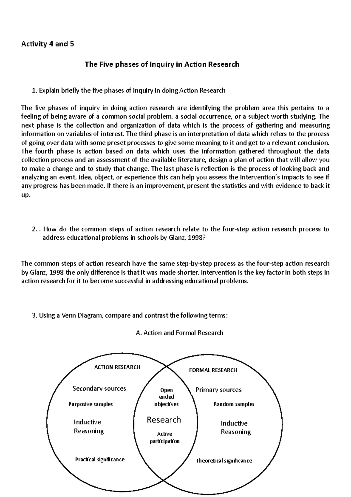 Activity 4 and 5 The Five Phases of Inquiry in Action Research ...