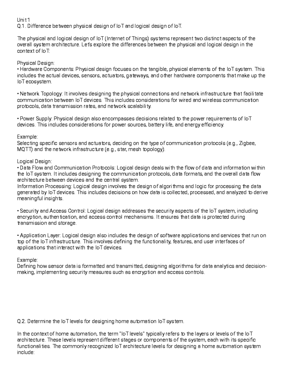 Io T-1 - Unit 1 Q. Difference between physical design of IoT and ...