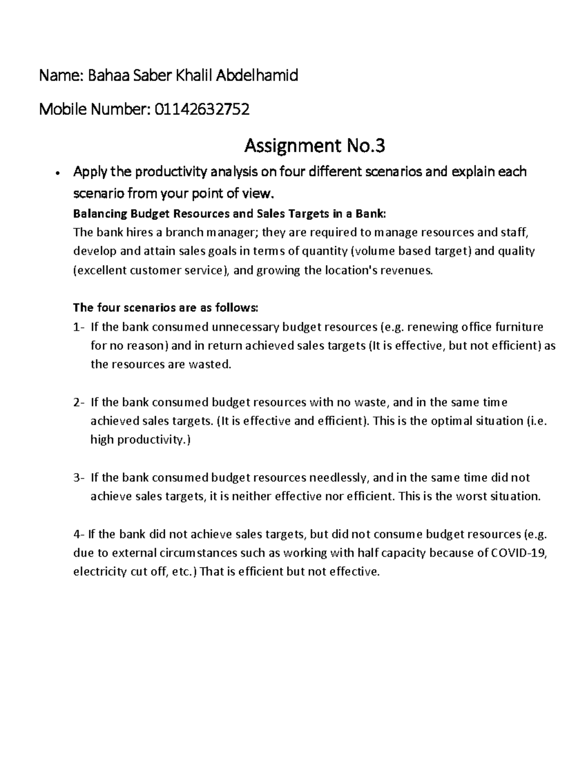 Assignment 3 Contemporary Management - Name: Bahaa Saber Khalil ...